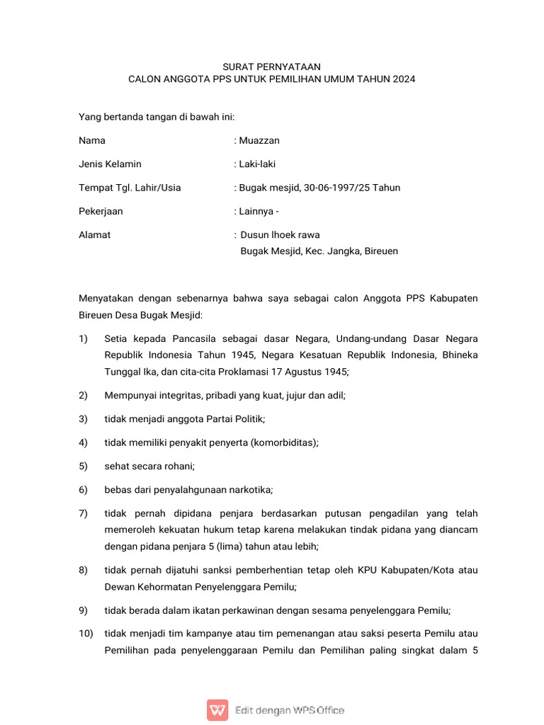 Pps Surat Pernyataan | PDF