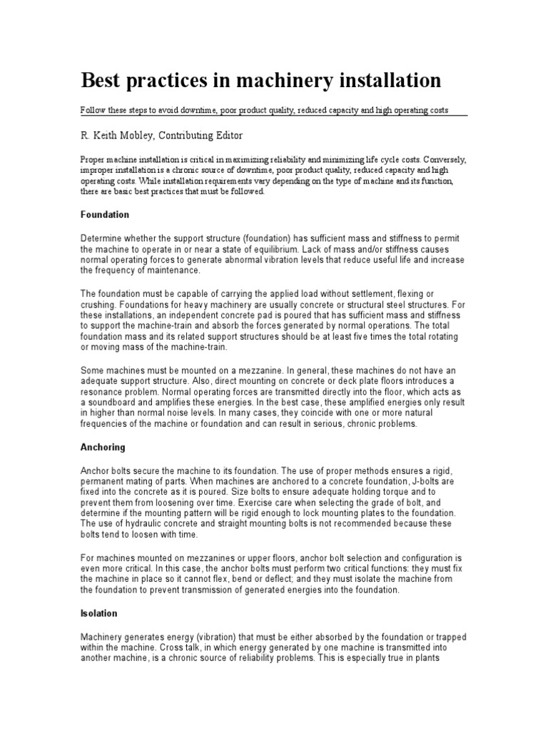 Best Practices in Machinery Installation | PDF | Concrete | Screw