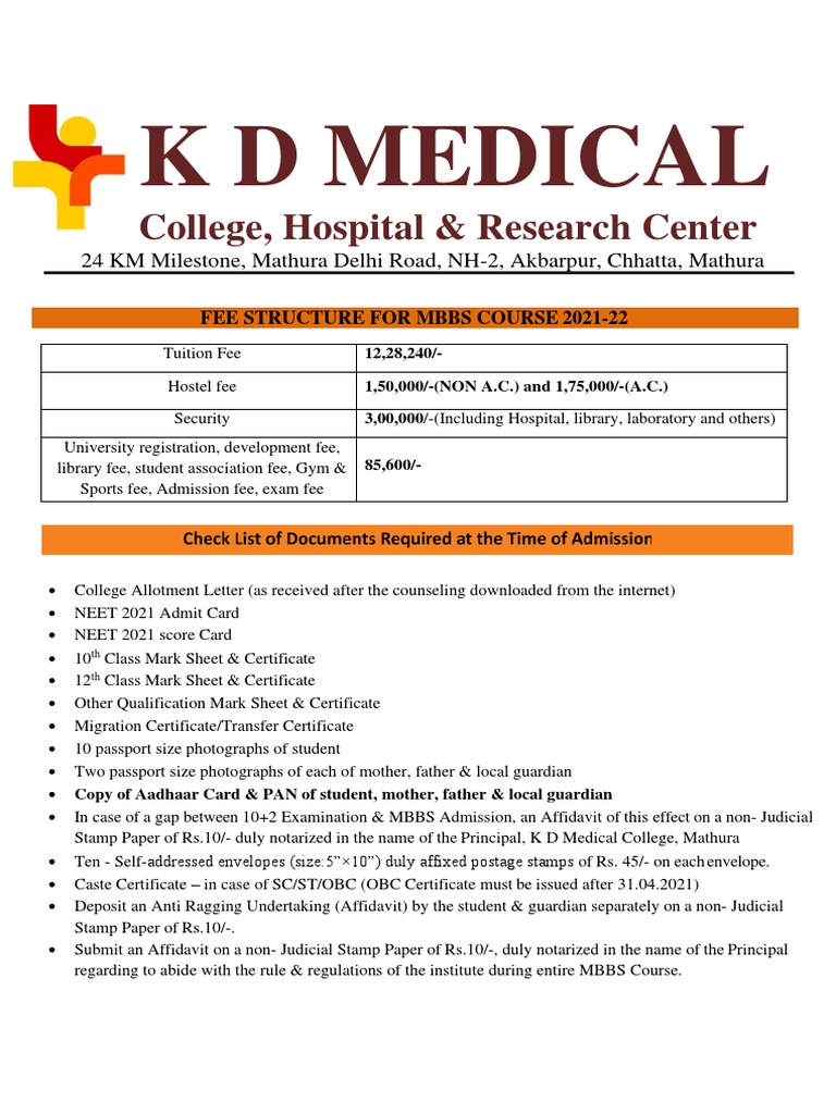 Fee Structure 2021 | PDF | Cheque | Postage Stamp