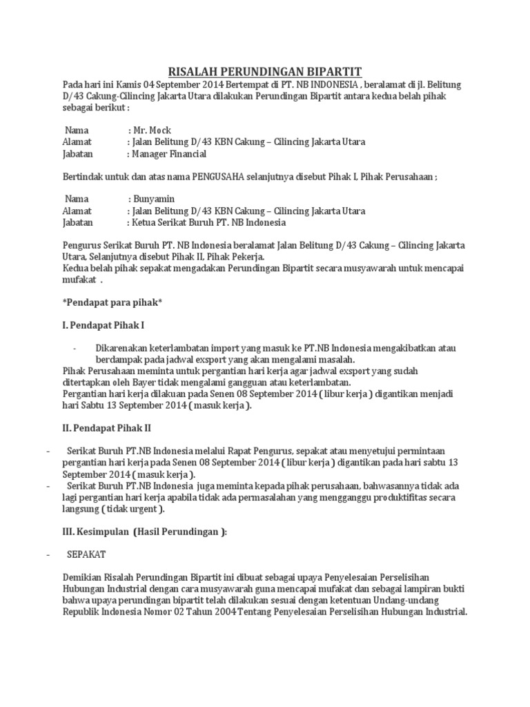 Contoh RISALAH PERUNDINGAN BIPARTIT | PDF