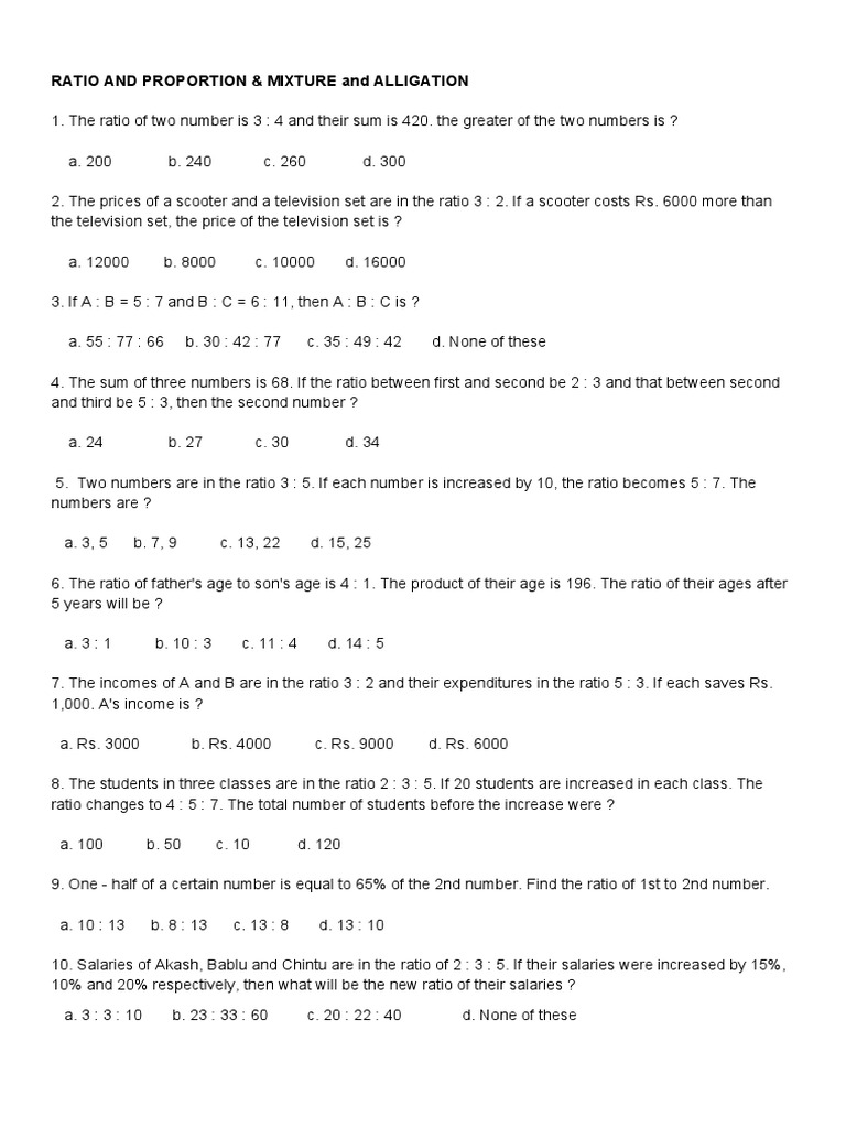 Ratio & Proportion Quiz | PDF | Ratio | Economies
