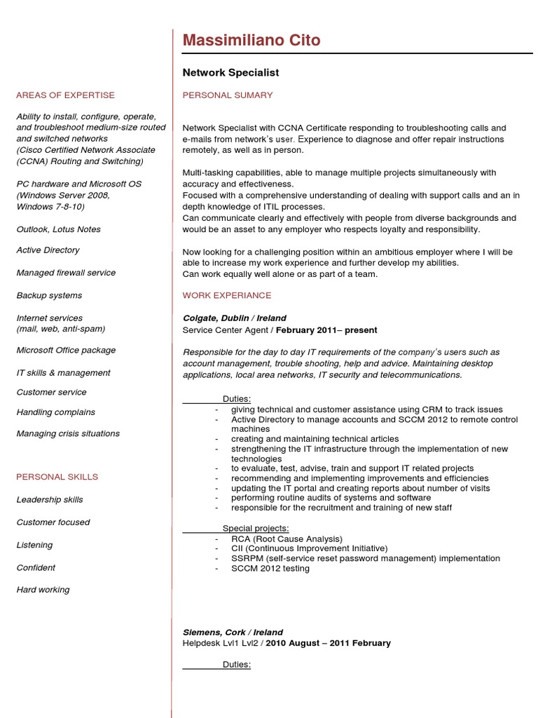 Cito Massimiliano - CV - Network Administrator | Download Free PDF | Cisco Certifications ...