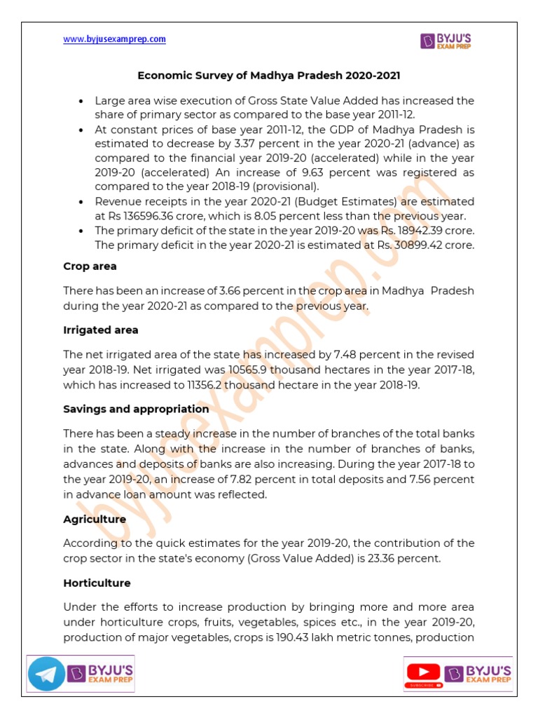 Madhya Pradesh Economic Survey 2020-21 | PDF | Government Budget ...