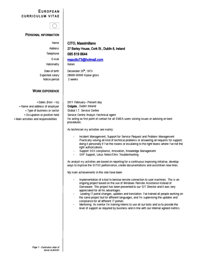 CV-Cito Massimiliano | PDF | Microsoft Windows | Networking