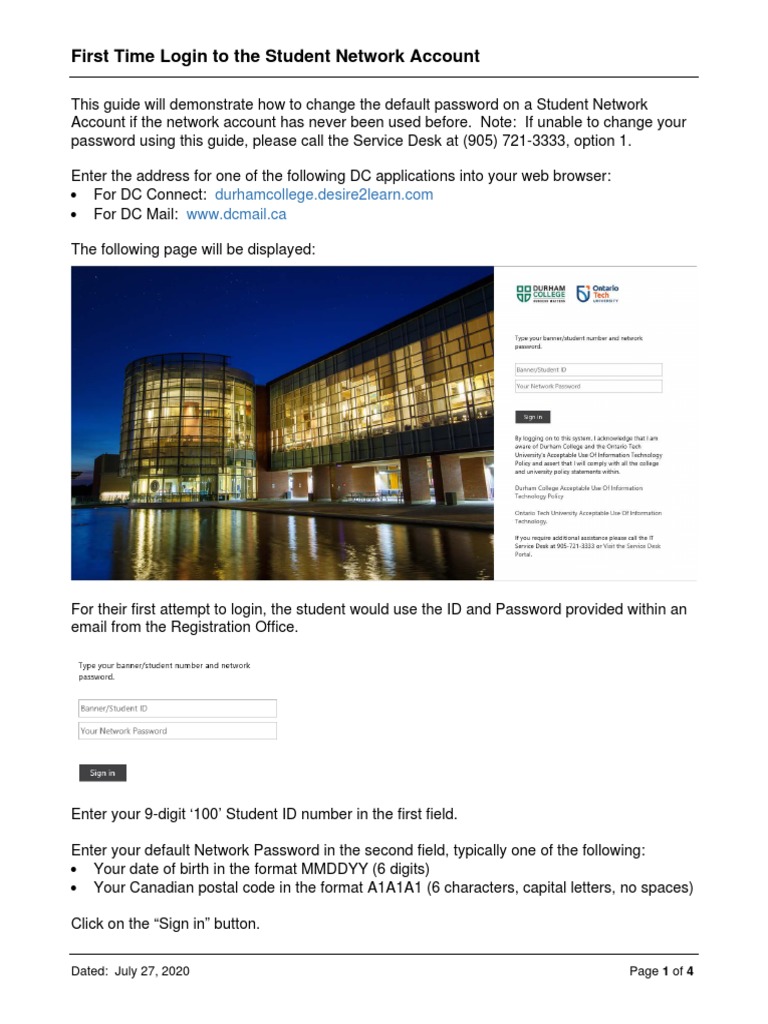 First Time Login To The Student Network Account 27jul2020 | PDF ...
