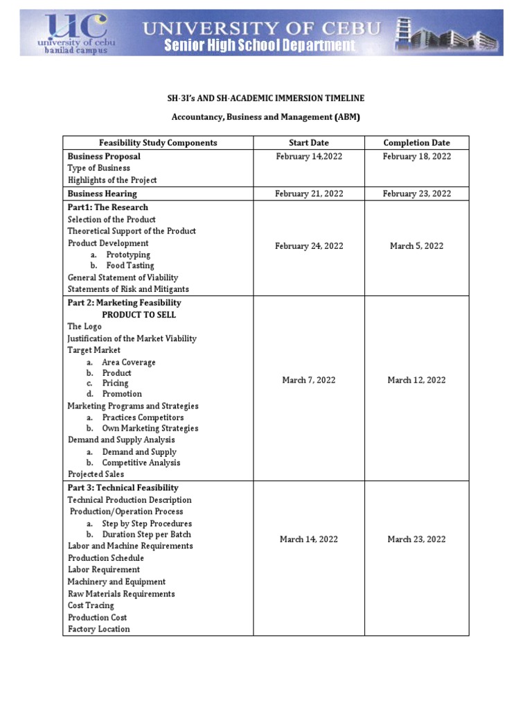 Abm - TIMELINE FEASIBILITY 3I and WI 2022 1 | PDF | Feasibility Study ...