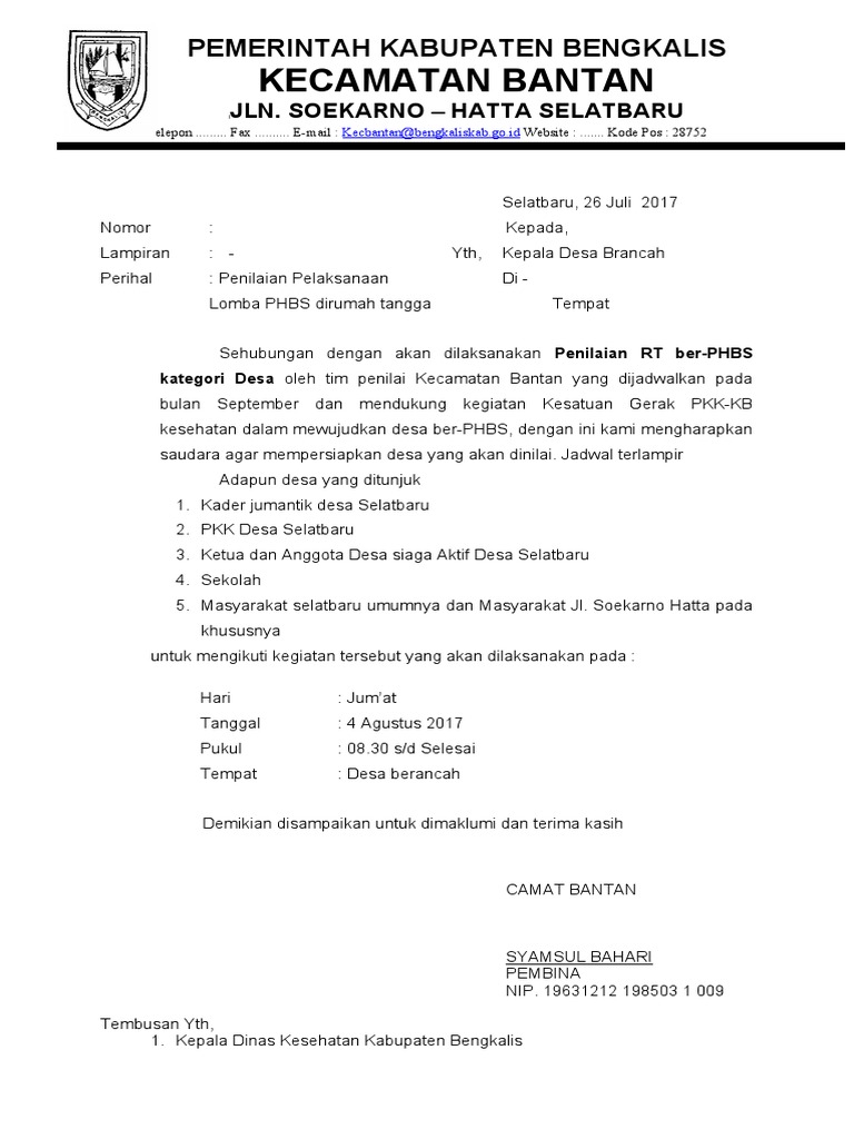 Surat Himbauan PHBS Camat | PDF