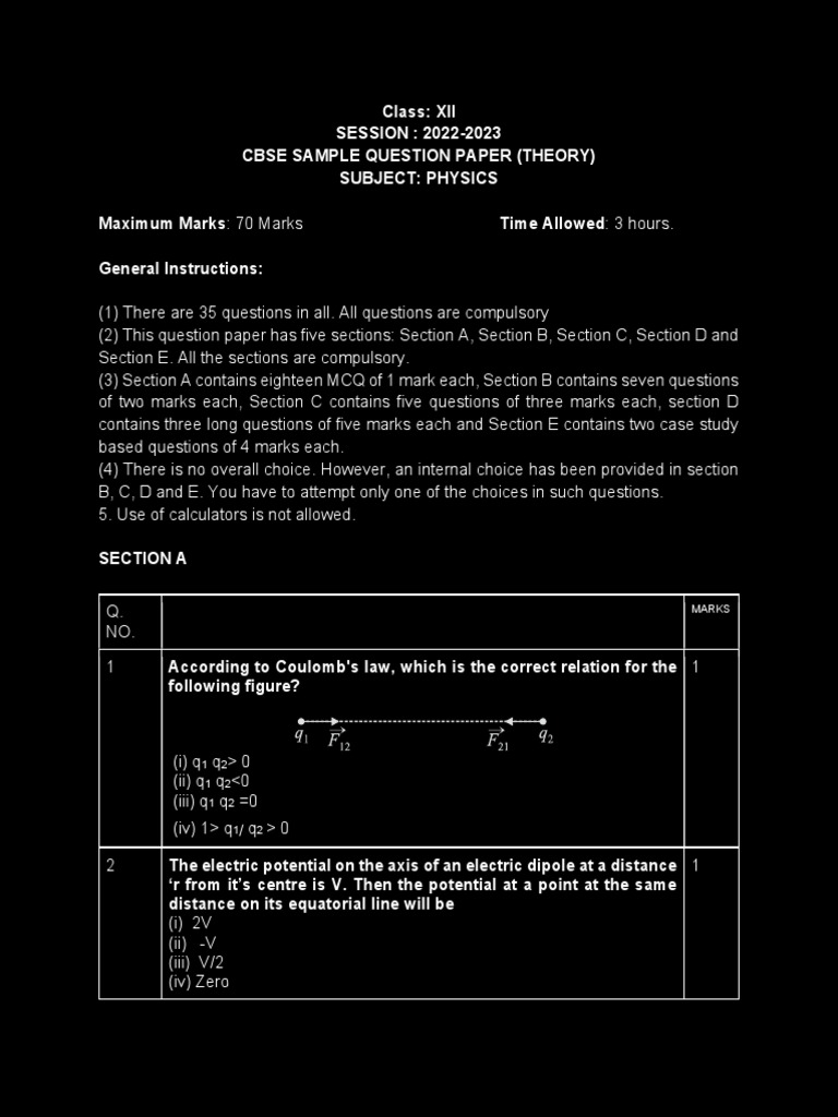 CBSE Class 12 Physics Sample Paper | PDF | Photoelectric Effect | Light ...