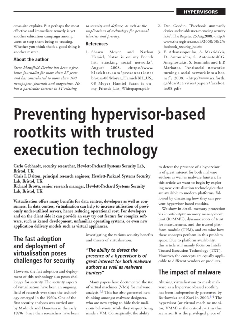 Preventing Hypervisor-Based Rootkits With Trusted Execution Technology | PDF | Virtualization ...
