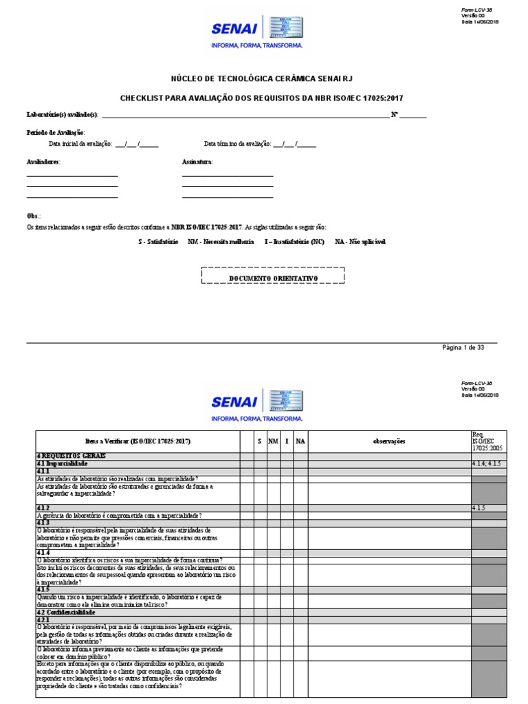 Check List de Verificação - ISO 17025 - 2017 | PDF | Medição ...