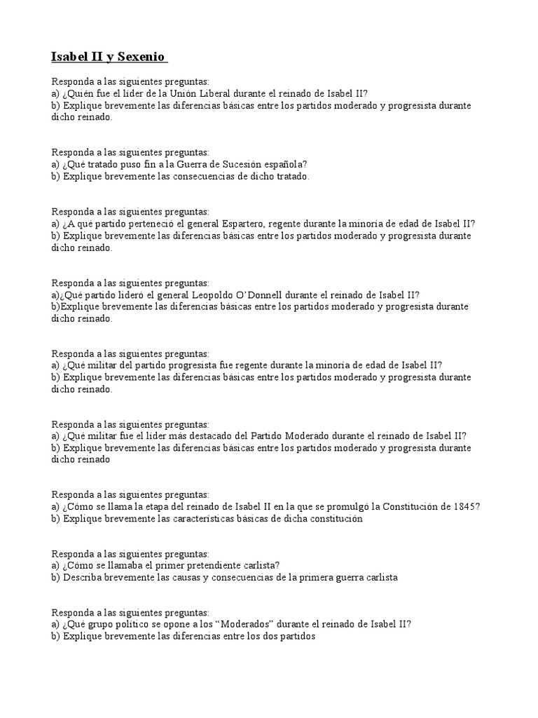 Preguntas de 1,5 Isabel II | PDF