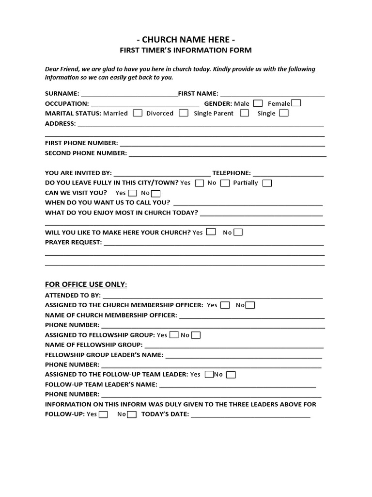 First Timer's Information Form | PDF