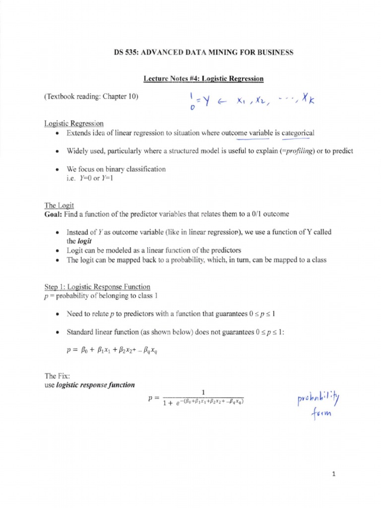 DS 535: Advanced Data Mining for Business Logistic Regression | PDF | Logistic Regression ...