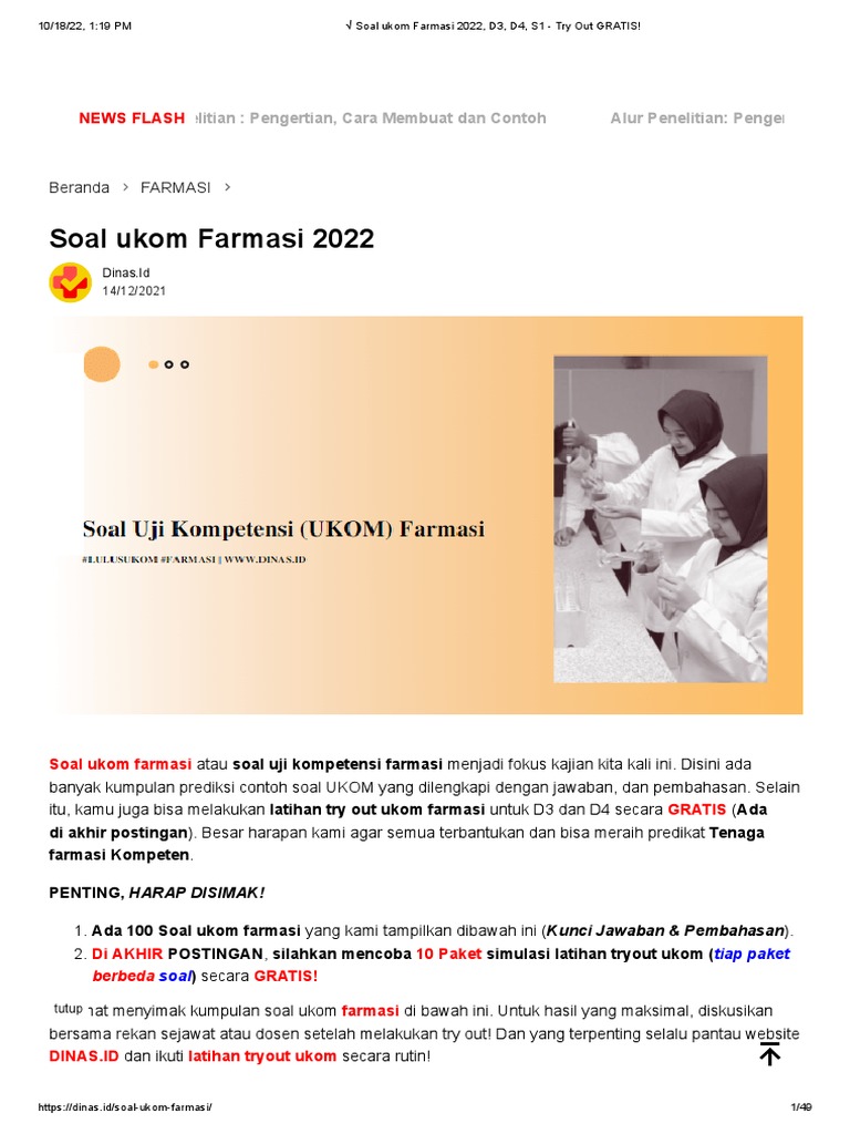 Soal Ukom Farmasi 2022, D3, D4, S1 - Try Out GRATIS! | PDF