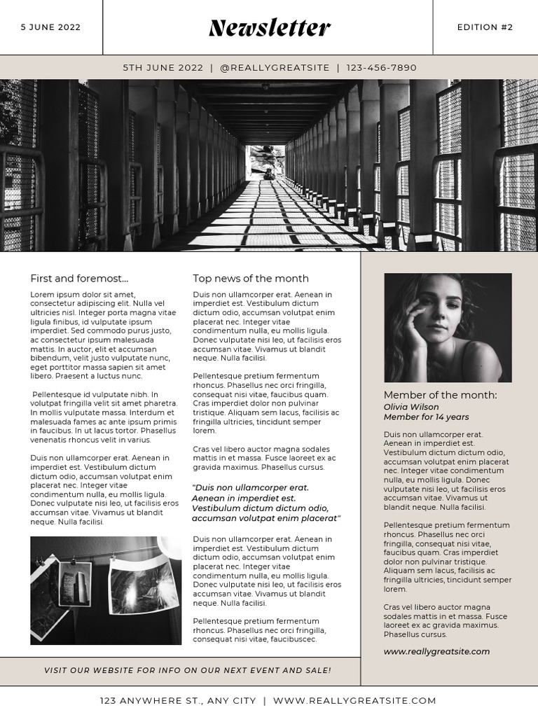 Black and White Photography Sectioned Newsletter Page A4 Design | PDF