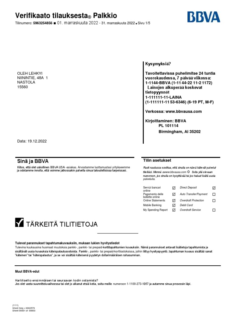 BBVA Bank Statement Oleh | PDF