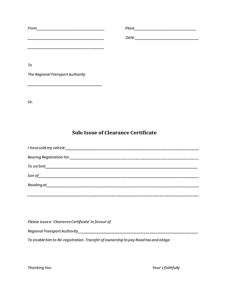 RTO Clearance Certificate Request Form | PDF