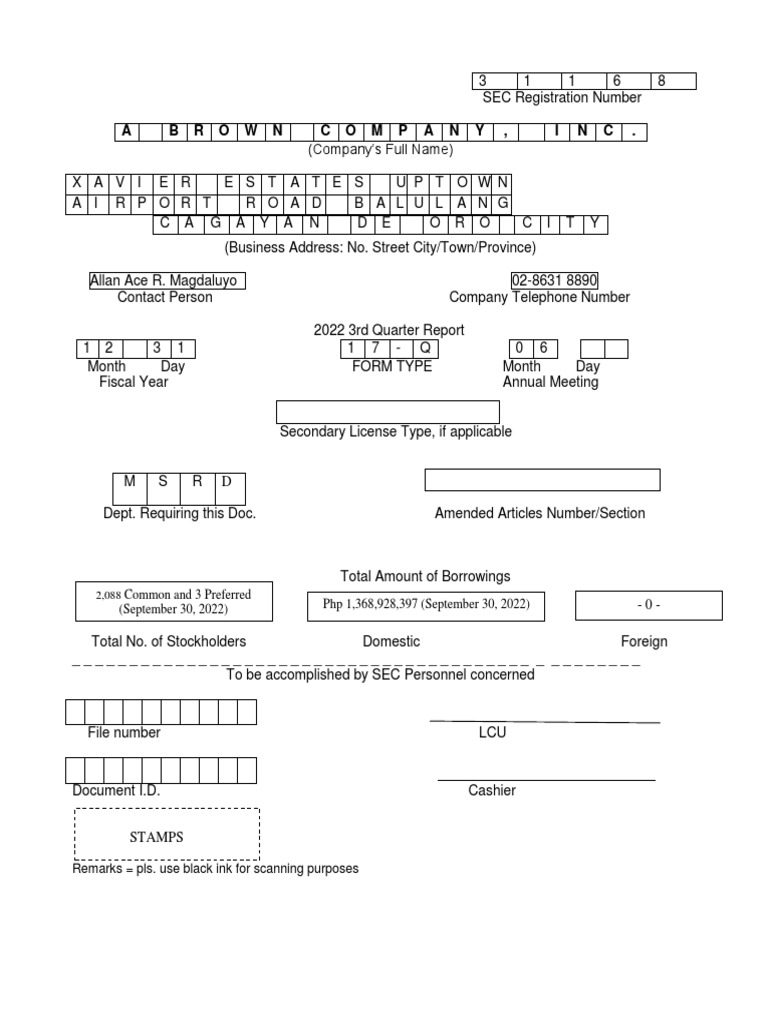11 - 14 - 2022 - A Brown Company, Inc. - 2022 3rd Quarter SEC Form 17-Q ...