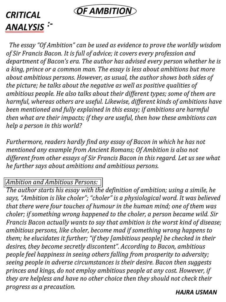 Of Ambition Analysis | PDF