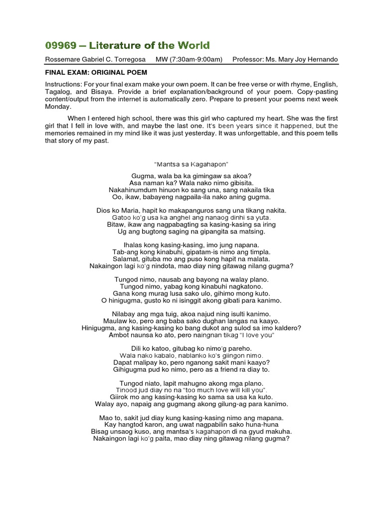 Final Exam - Original Poem | PDF