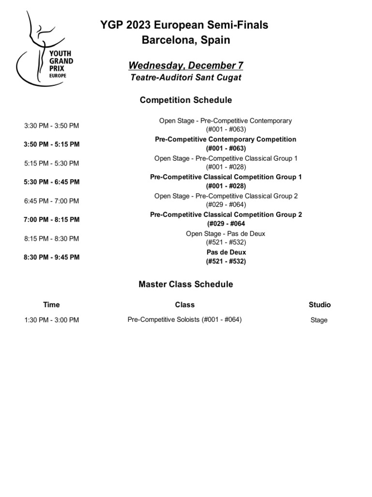 Ygp 2023 Barcelona, Spain, Timeline | PDF