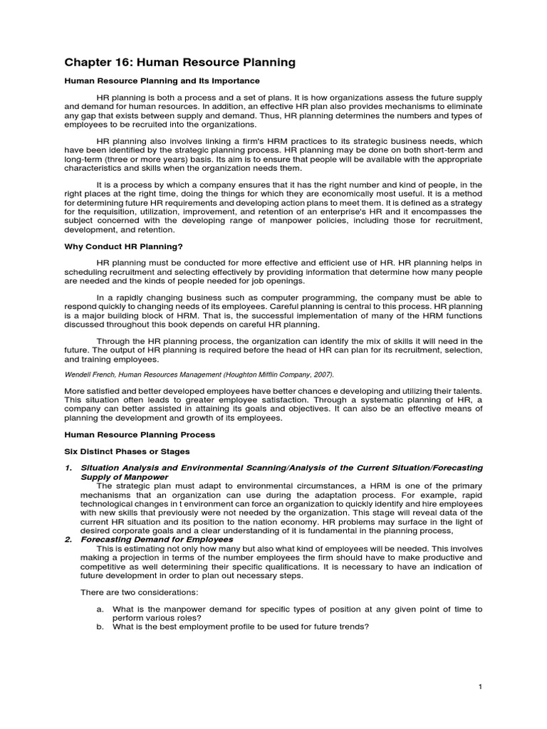 Chapter 16: Human Resource Planning | PDF | Human Resources | Human ...