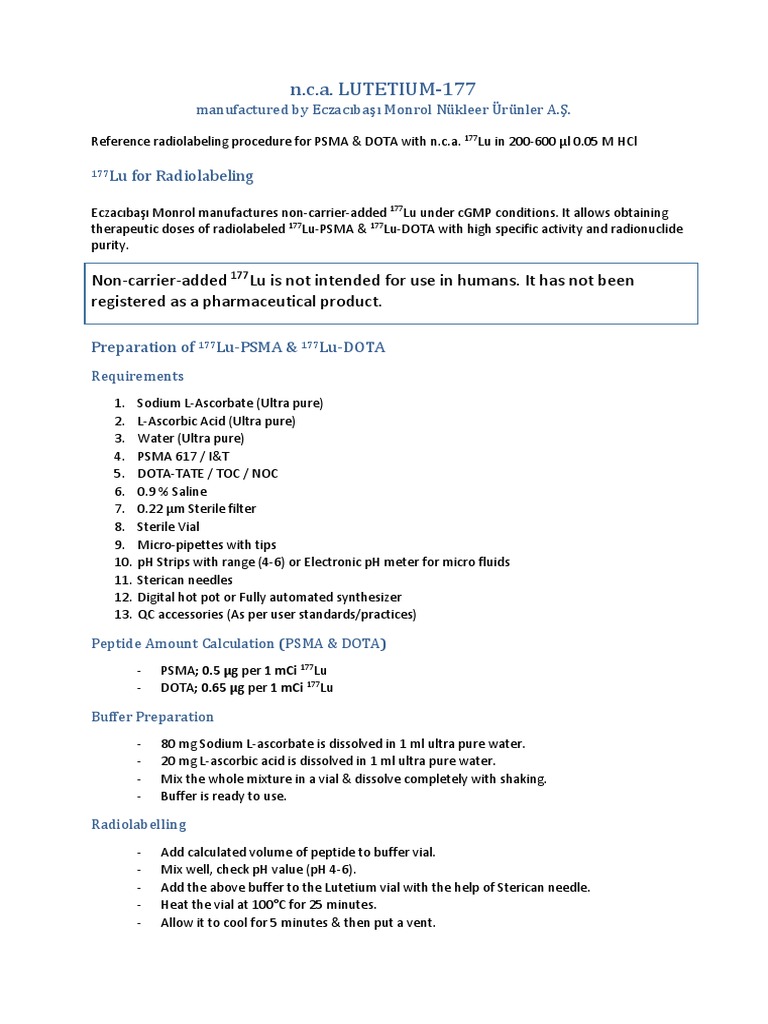 N.C.A Lu177 Reference Radiolabeling Procedure | PDF | Thin Layer ...
