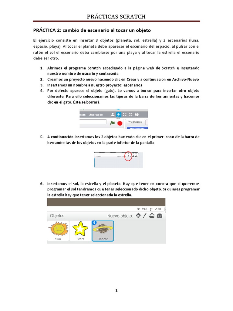 PRACTICA 2 SCRATCH Cambio Escenario | PDF | Scratch (lenguaje de ...