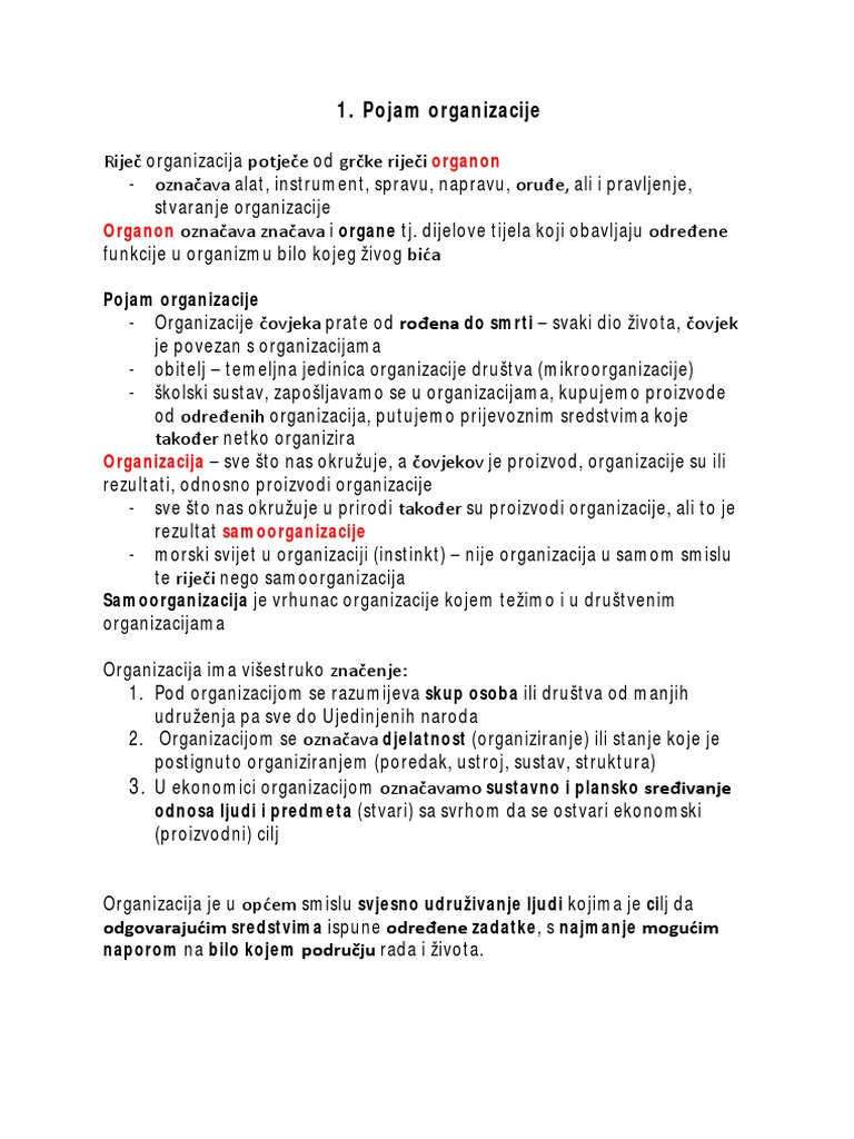 Pojam Organizacije | PDF