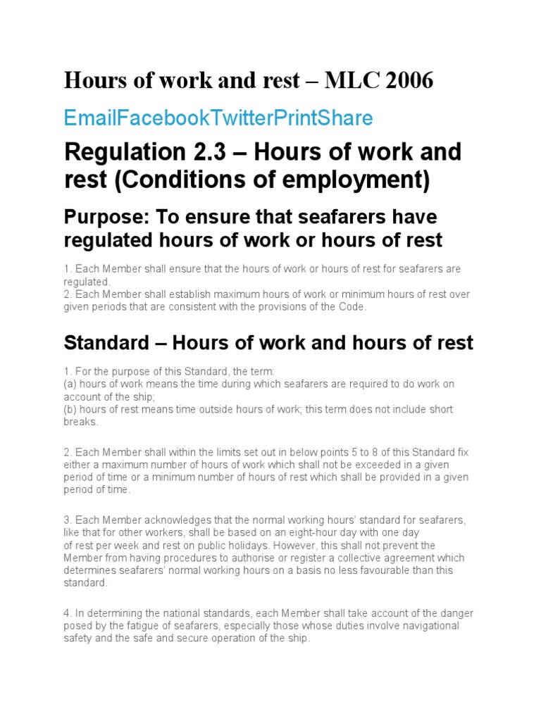 Hours of Work and Rest | PDF | Working Time | Sailor