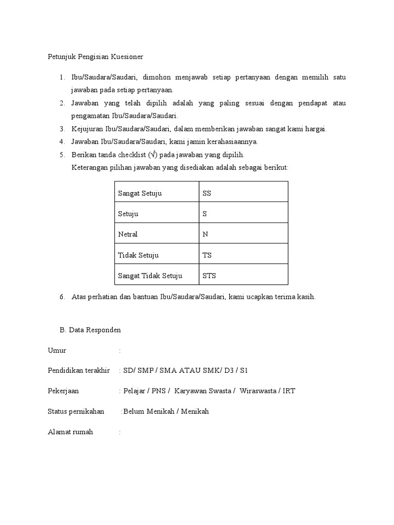Panduan Kuesioner Pra Survey Pelayanan | PDF