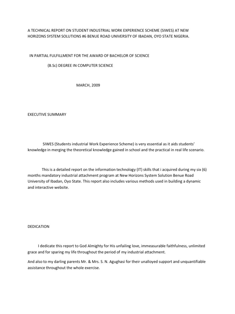 A Technical Report On Student Industrial Work Experience Scheme | PDF ...