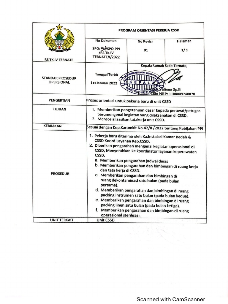 Progra PROGRAM ORIENTASI PEKERJA CSSD | PDF