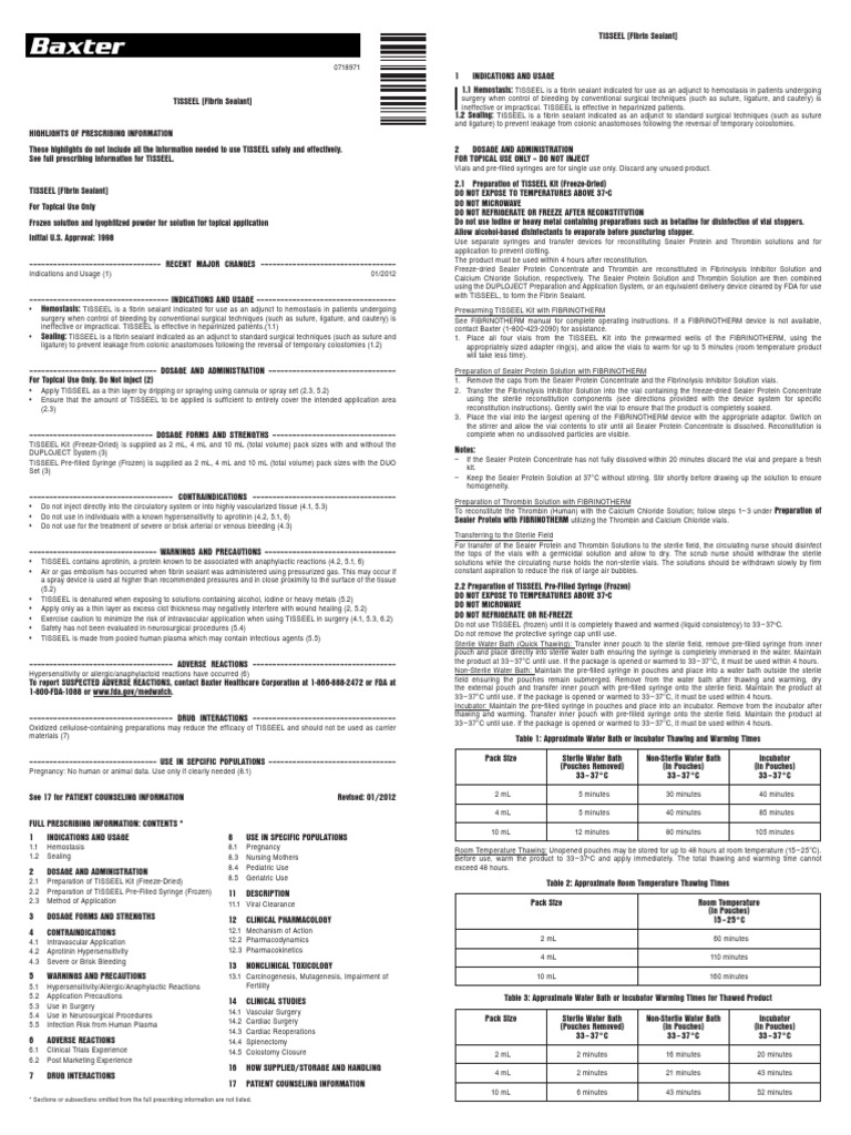 Preparation and Use of TISSEEL [Fibrin Sealant]: A Guide to ...