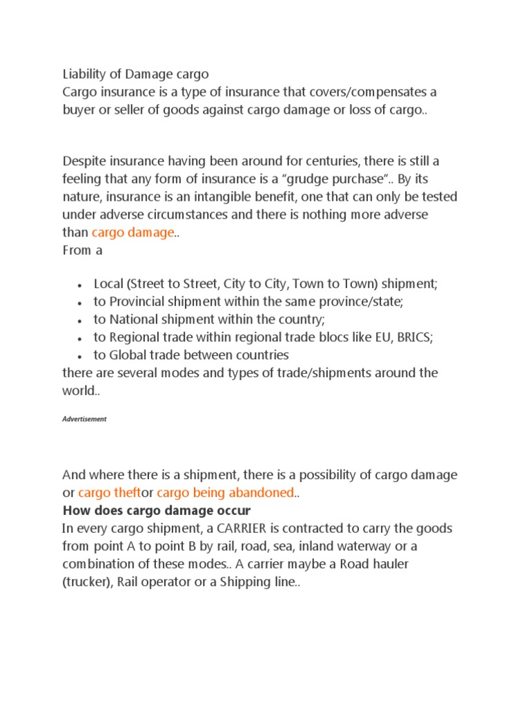 Liability of Damage Cargo | PDF | Cargo | Force