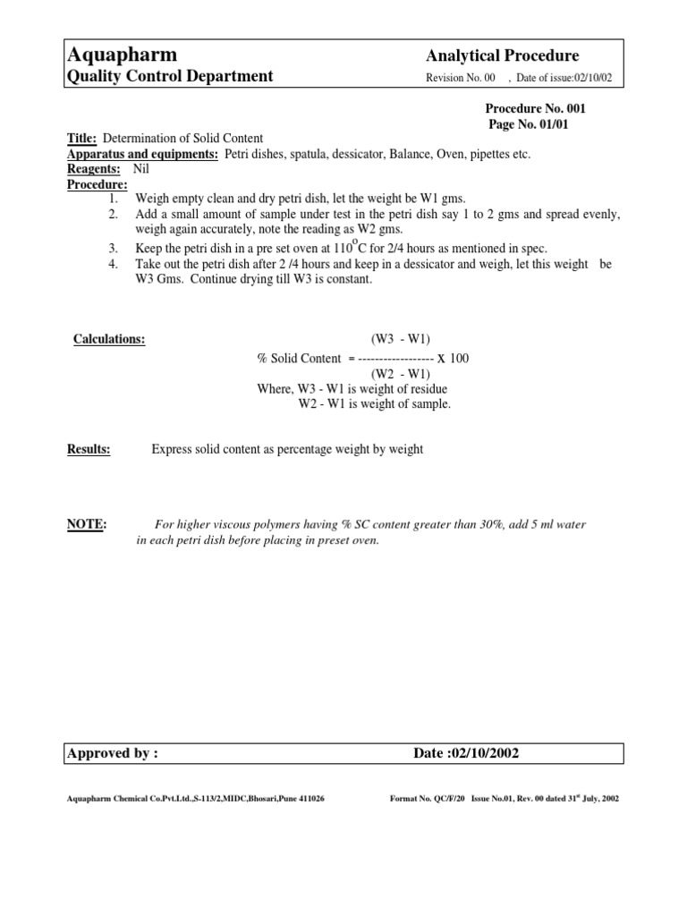 Solid Content Determination Procedure | PDF