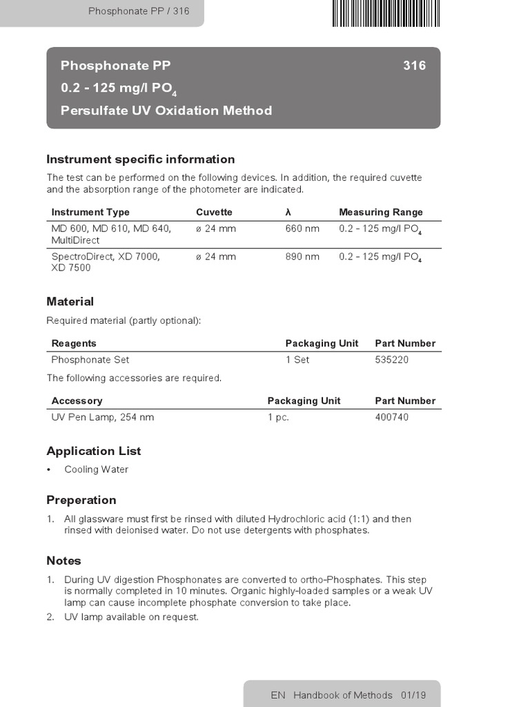 organo phosphonate test method | PDF | Magnesium | Chlorine