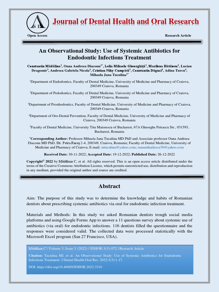 An Observational Study Use of Systemic Antibiotics For Endodontic ...