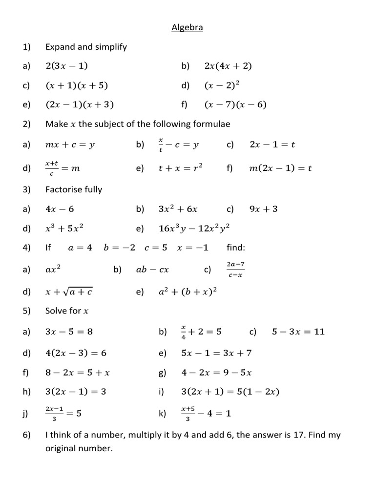 Y8_Skills_Sheet_4_Algebra_brackets_and_formulae | PDF | Area | Mathematics