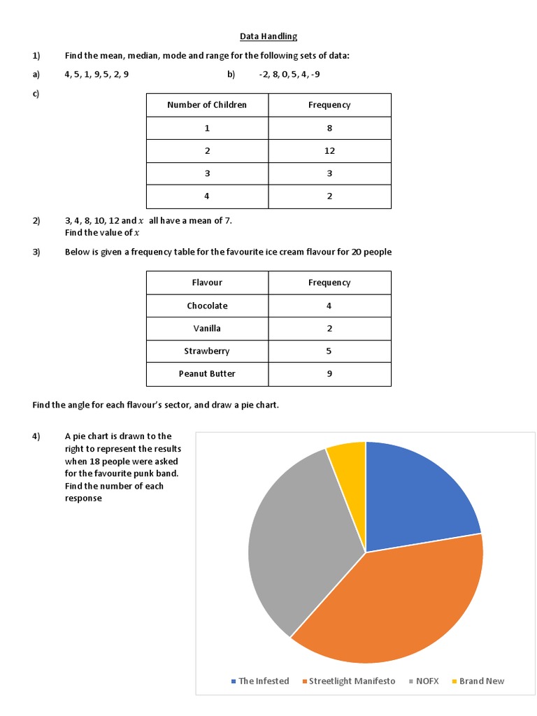 Y8 Skills Sheet 5 Probability and Data Handling | PDF | Probability | Mean