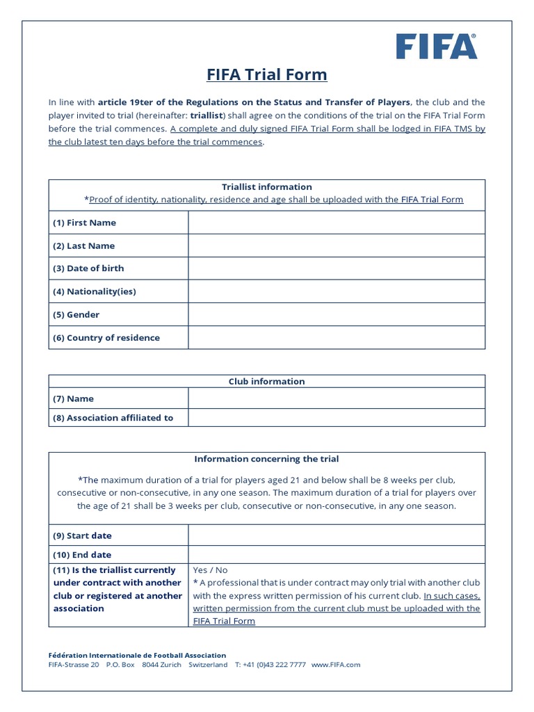 FIFA Trial Form - EN | PDF | Fifa | Justice