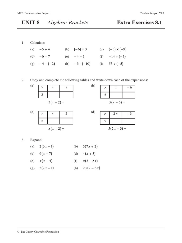 Extra Unit 8 Algebra Brackets | PDF | Algebra | Mathematics