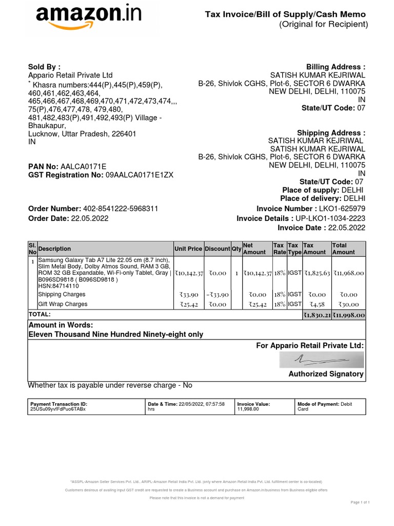 Samsung Galaxy Tab A7 Invoice - 27 May 2022 | PDF | Invoice | Economies