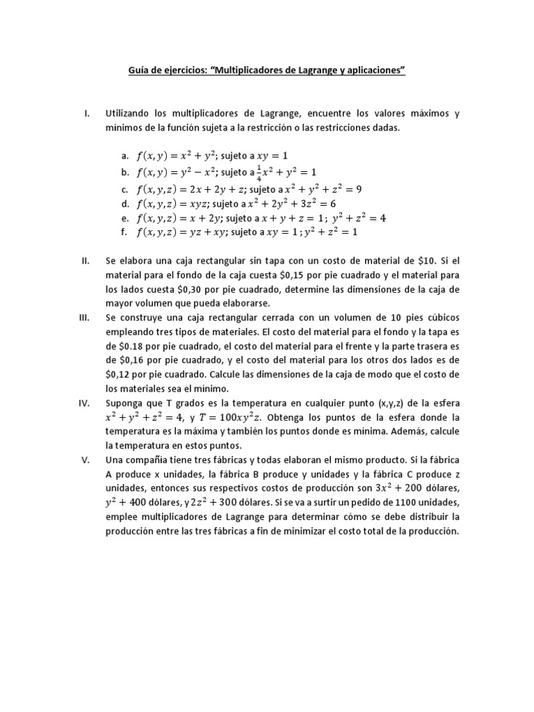 Guía de Ejercicios IOA PNL Lagrange | PDF