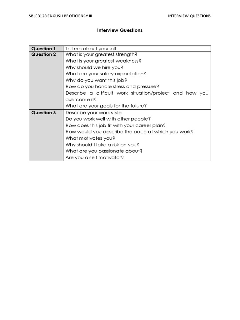 Sample Interview Questions | PDF