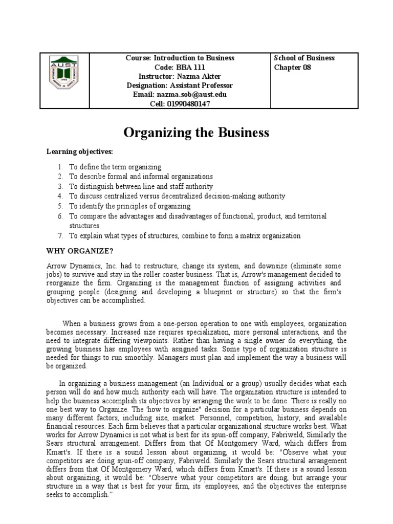 BBA 111 Chapter 8 | PDF | Organizational Structure | Business
