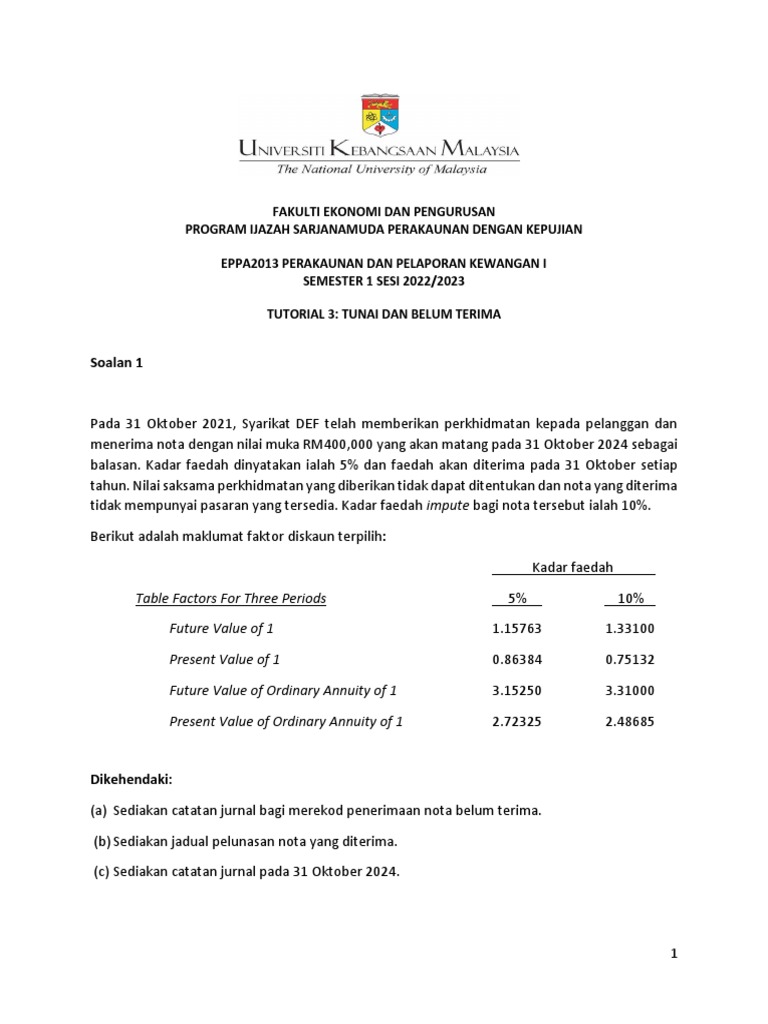 Jawapan Tutorial Tunai Dan Belum Terima (2022-2023) | PDF