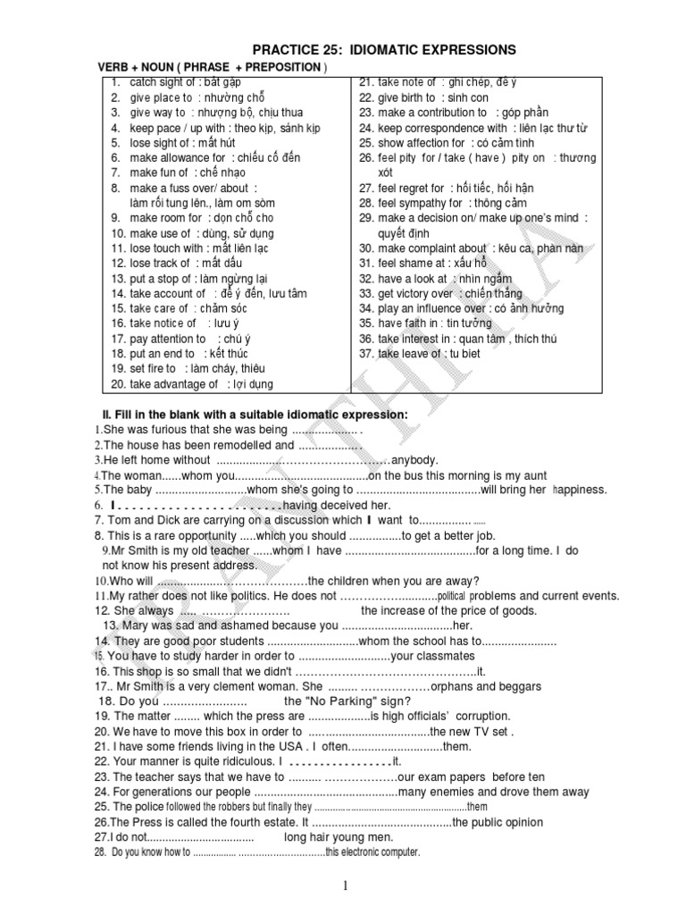 Idiomatic Expressions: Verb + Noun Phrases and Practice Exercises | PDF | Electrical Grid | Bullying