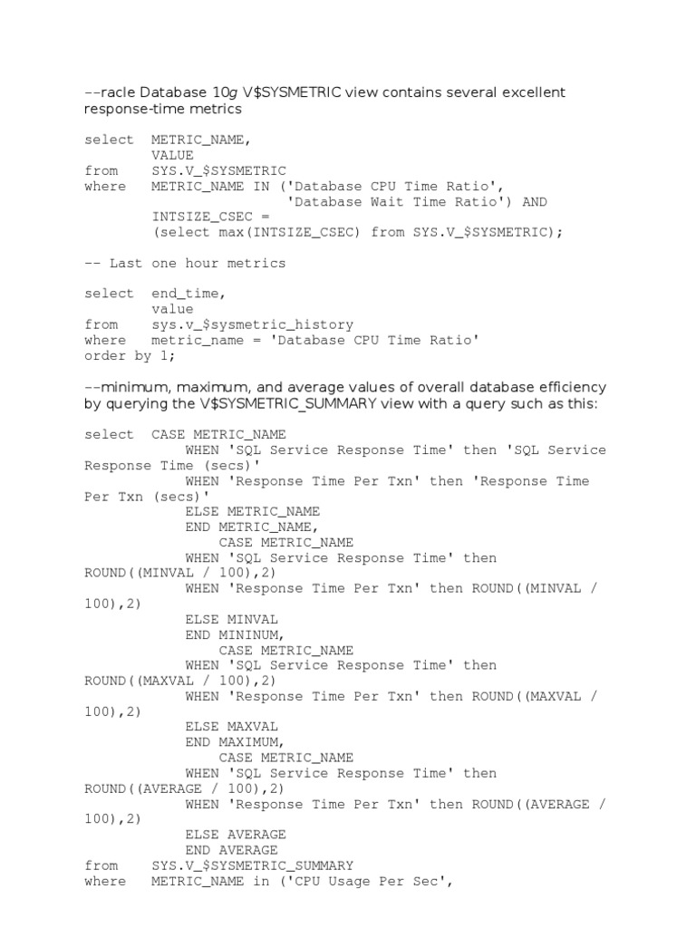 DB Tuning Scripts | PDF | Sql | Oracle Database