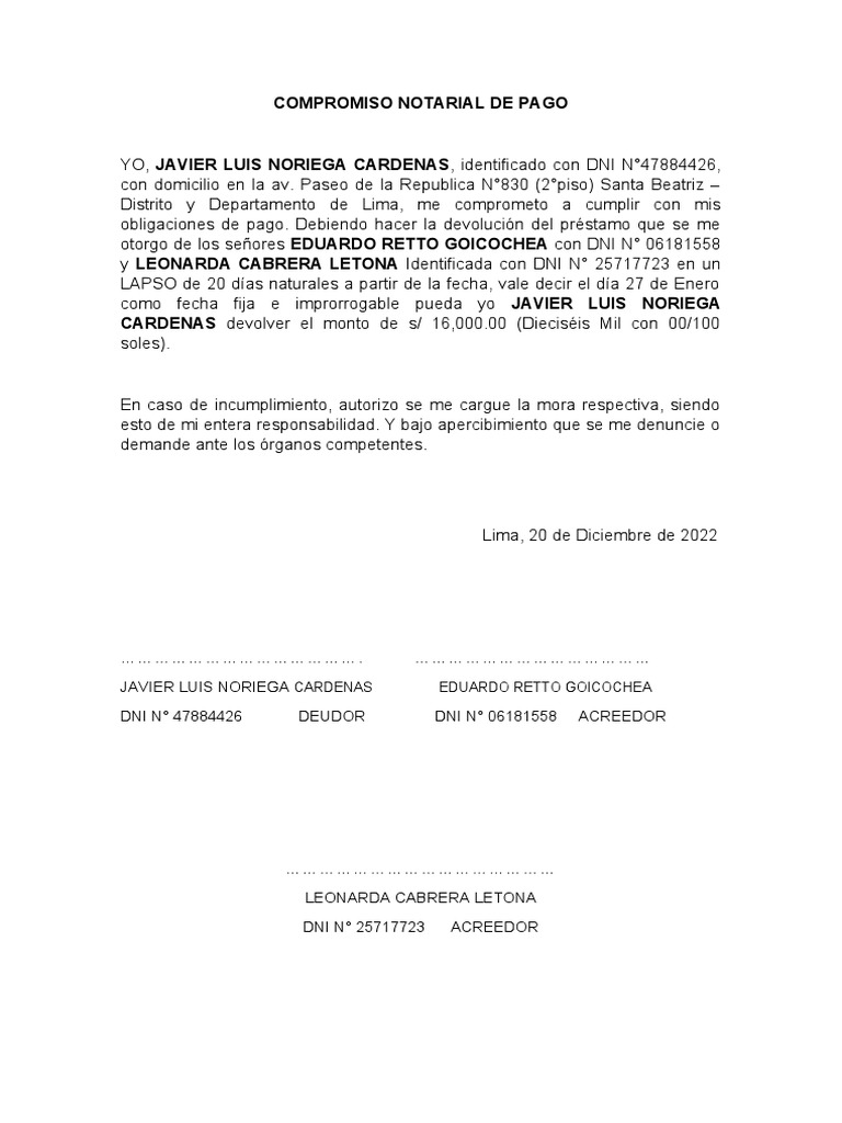 Compromiso Notarial de Pago-1 | PDF